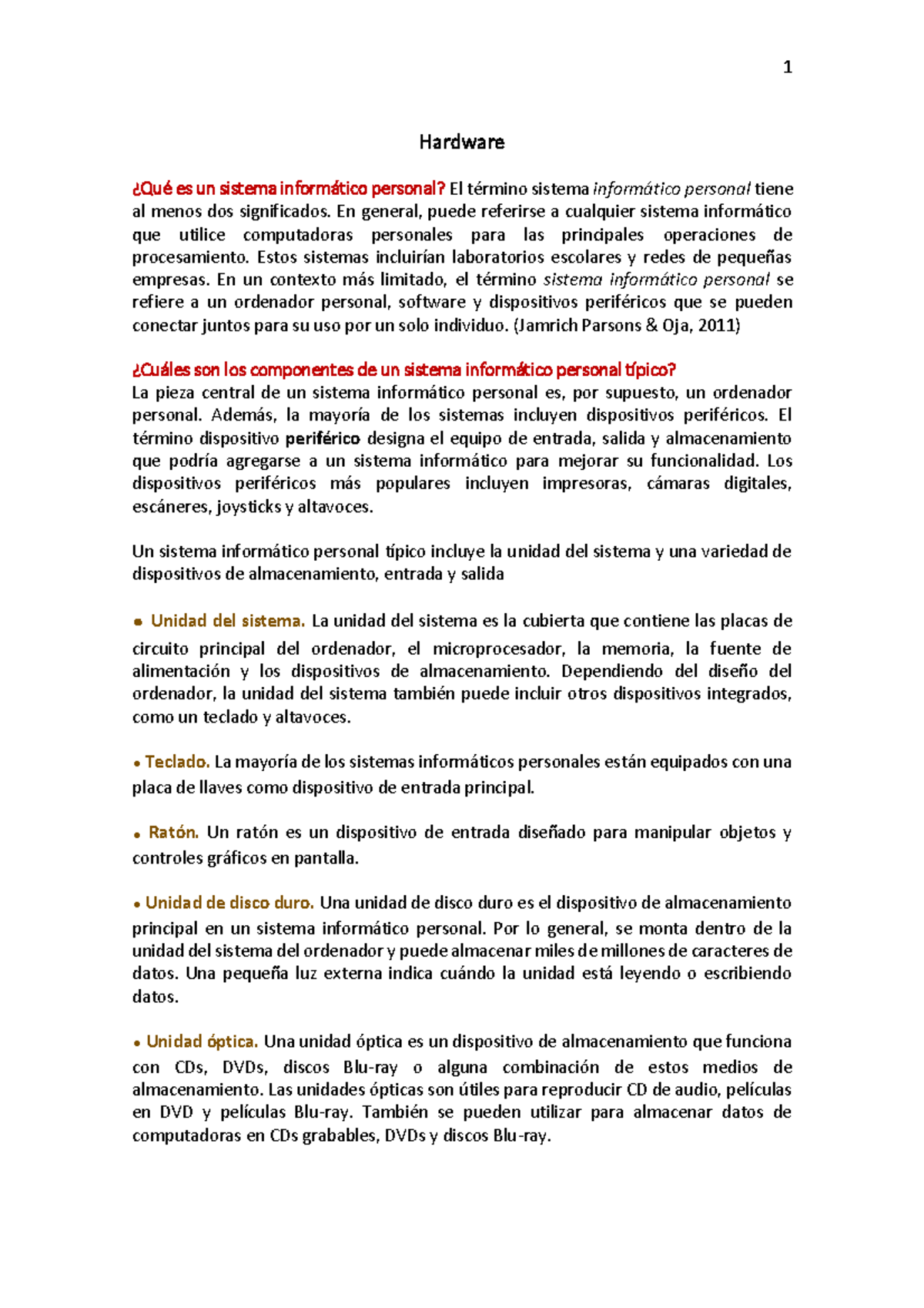 Hardware Resumen-1 - Hardware ¿Qué es un sistema informático personal ...