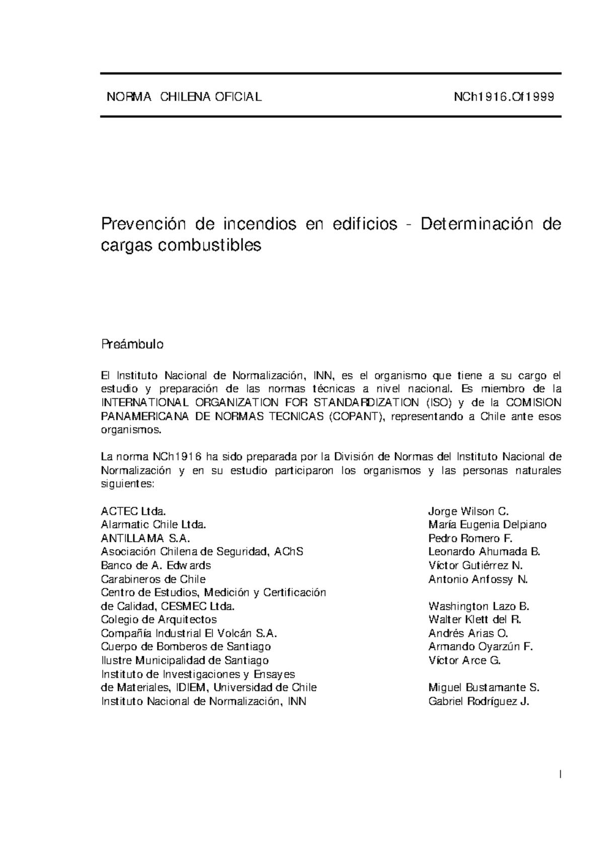Nch 1916 carga calorifica - I NORMA CHILENA OFICIAL NCh1916 Prevención ...