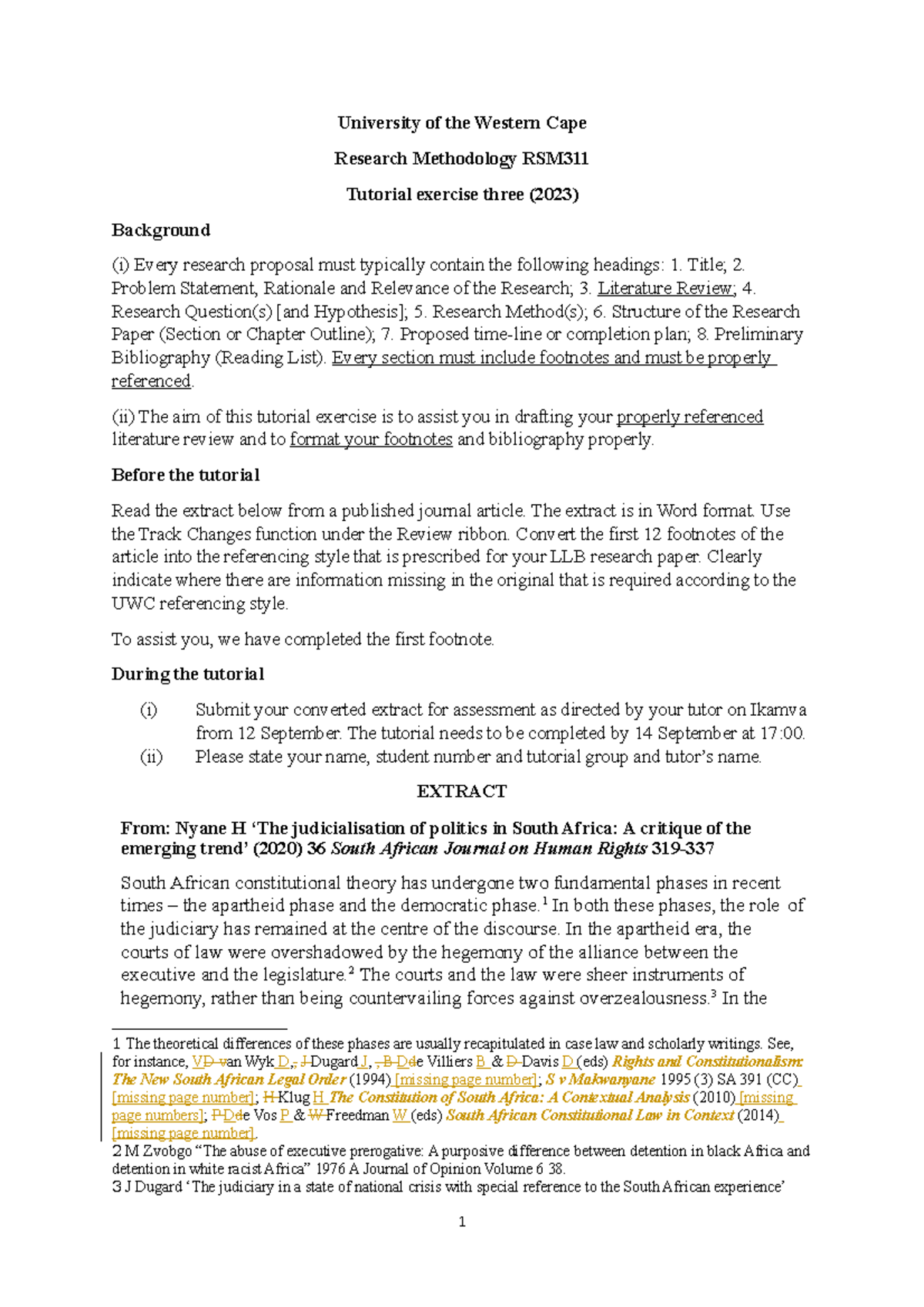 RSM 311 2023 Tutorial Three - University of the Western Cape Research Methodology RSM Tutorial ...