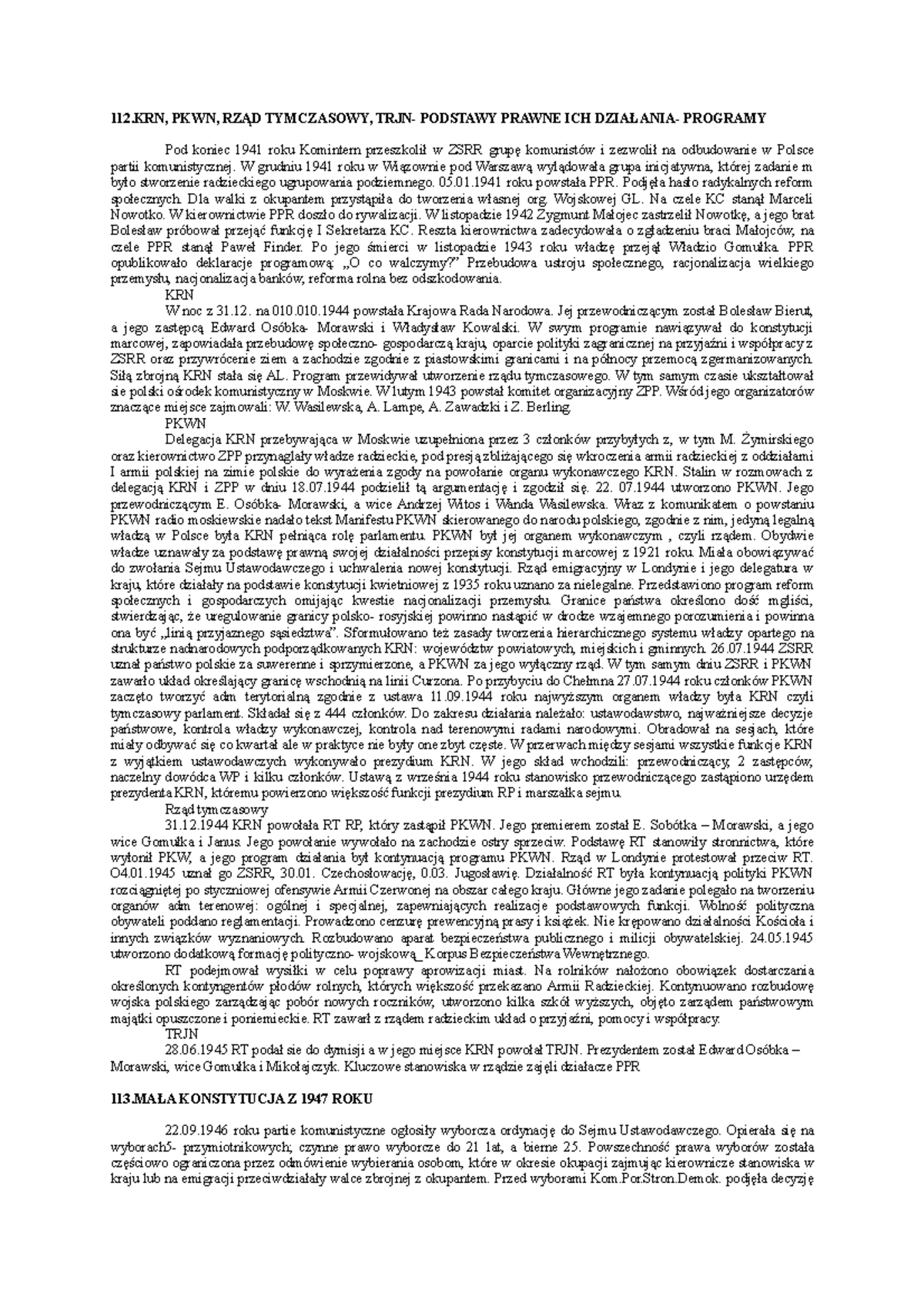 112-140 - streszczenie - 112, PKWN, RZĄD TYMCZASOWY, TRJN- PODSTAWY ...