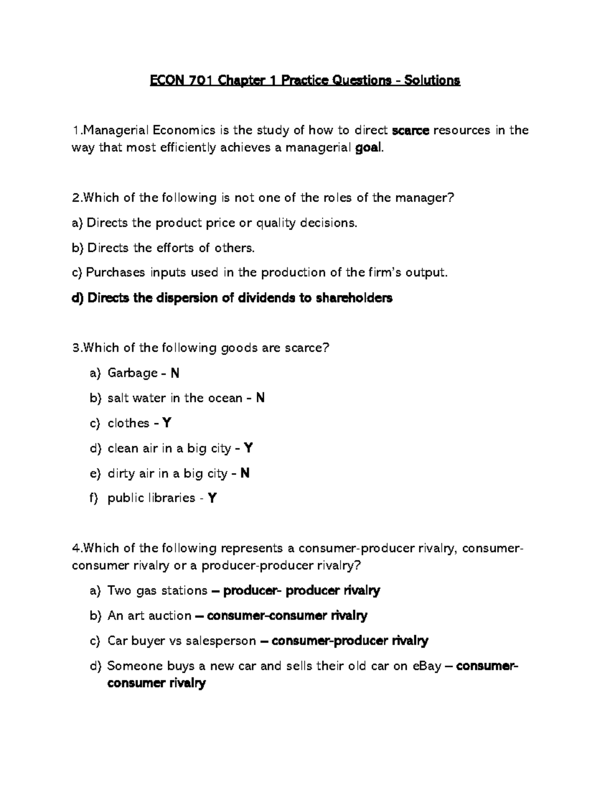 Econ 701 Chapters 1 Practice Questions Solutions Econ 701 Chapter 1 Practice Questions