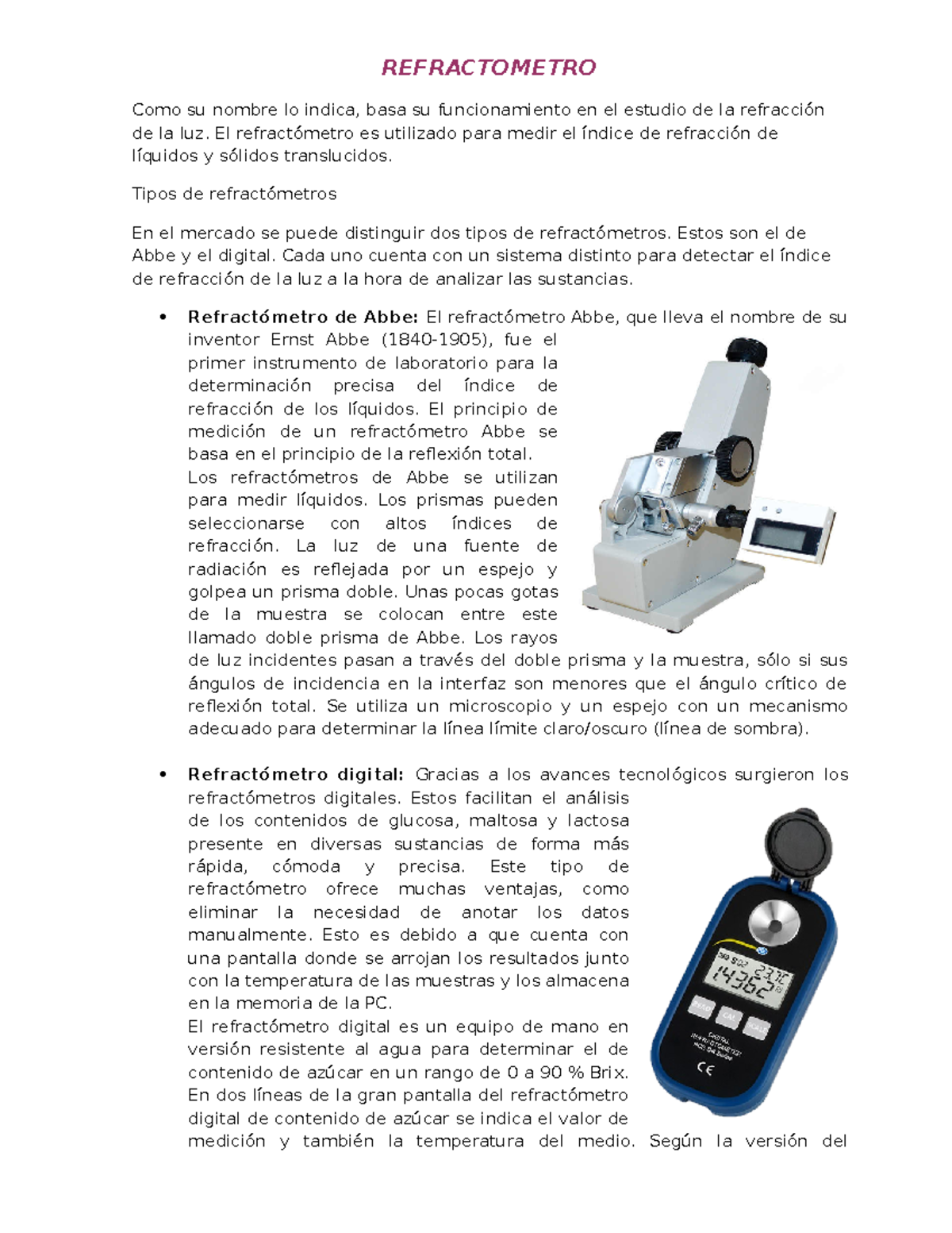 Refractometro - descripción del instrumento. - REFRACTOMETRO Como su ...