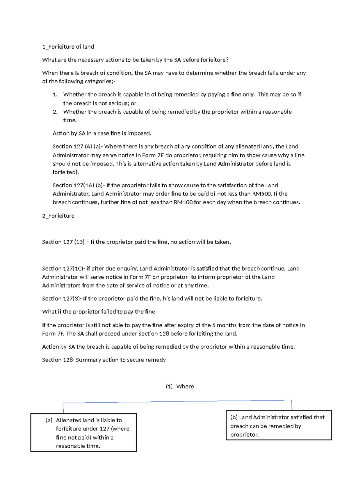 1 Forfeiture of land - Summary Land Law I - 1_Forfeiture of land What ...