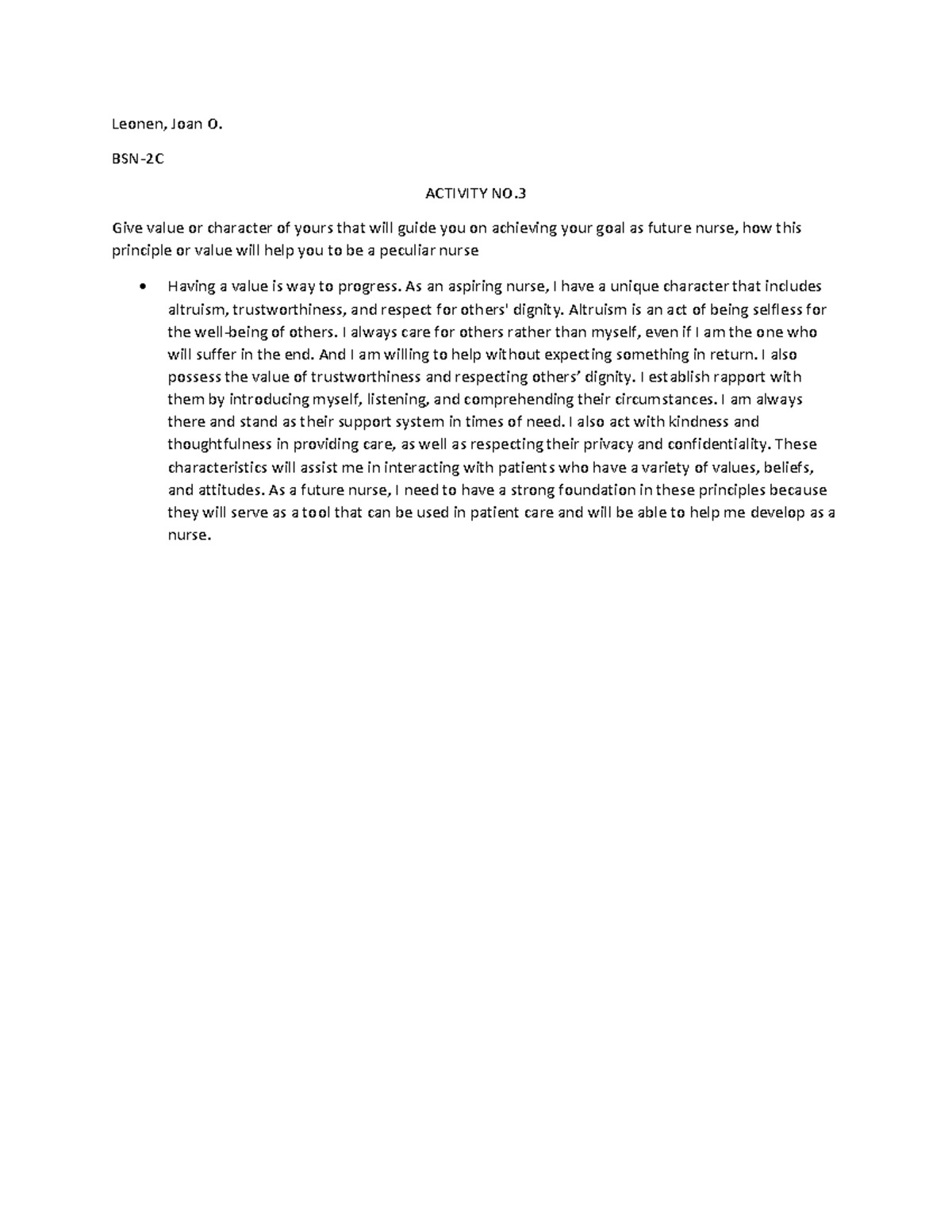 Character OF Peculiar Nurse - Leonen, Joan O. BSN-2C ACTIVITY NO. Give ...