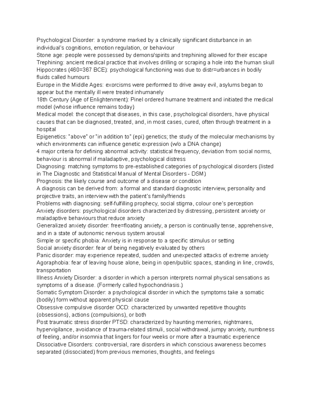 Psych 1010 final exam definitions - Psychological Disorder: a syndrome ...