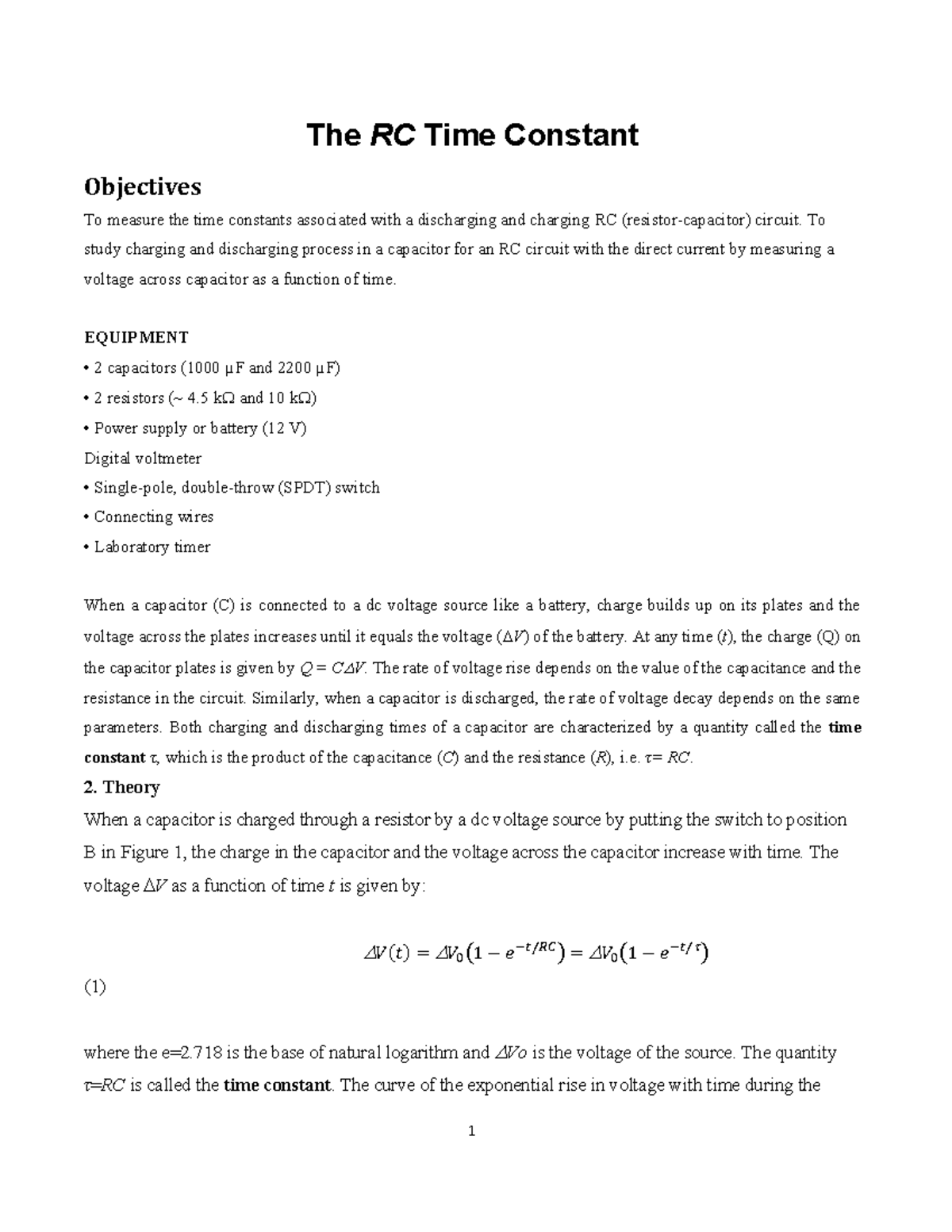 RC time constant - Lab5 - PHY 225 - BMCC - Studocu