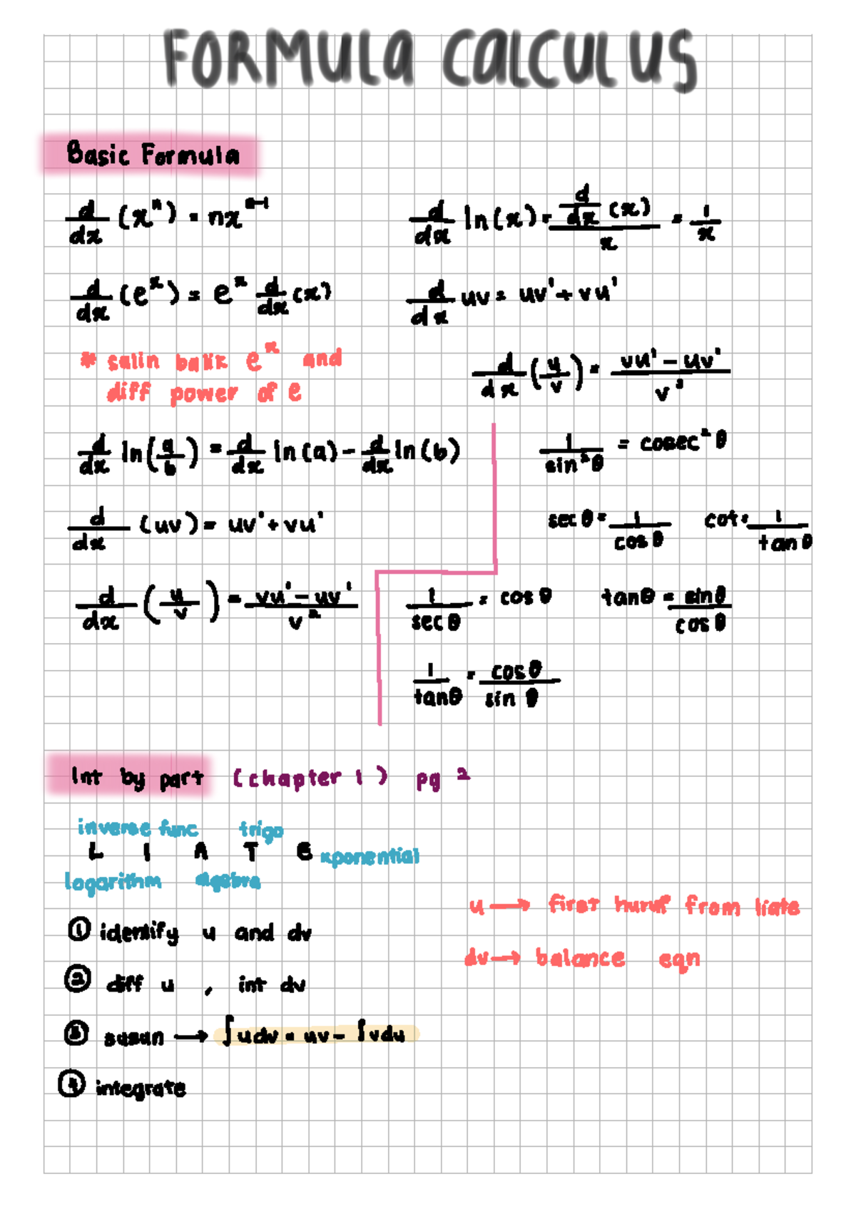 MAT455 Formula - Calculus for engineering - Studocu