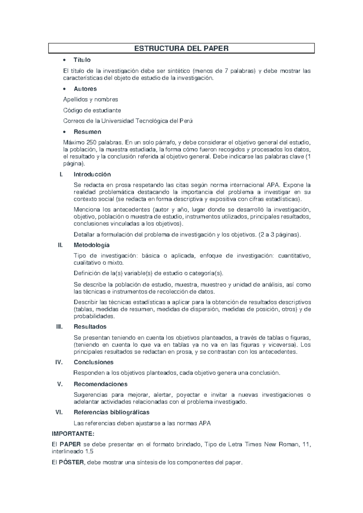 Estructura de paper - . . - ESTRUCTURA DEL PAPER Título El título de la ...