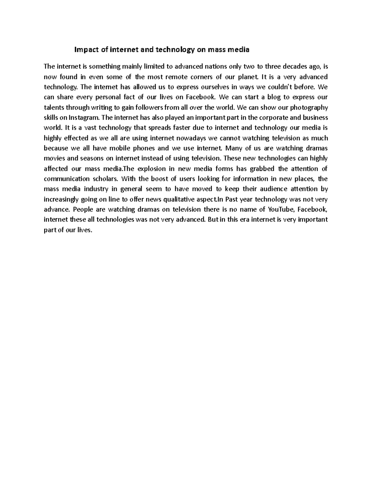 Impact of Mass Media - Lecture Notes - Impact of internet and ...