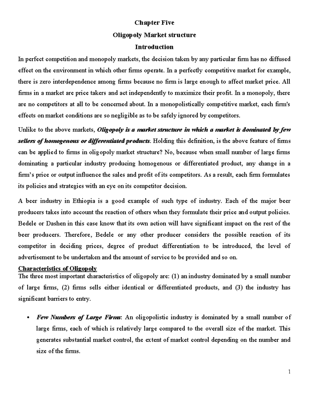 Oligopoly - Reading material of microeconomics - Chapter Five Oligopoly ...