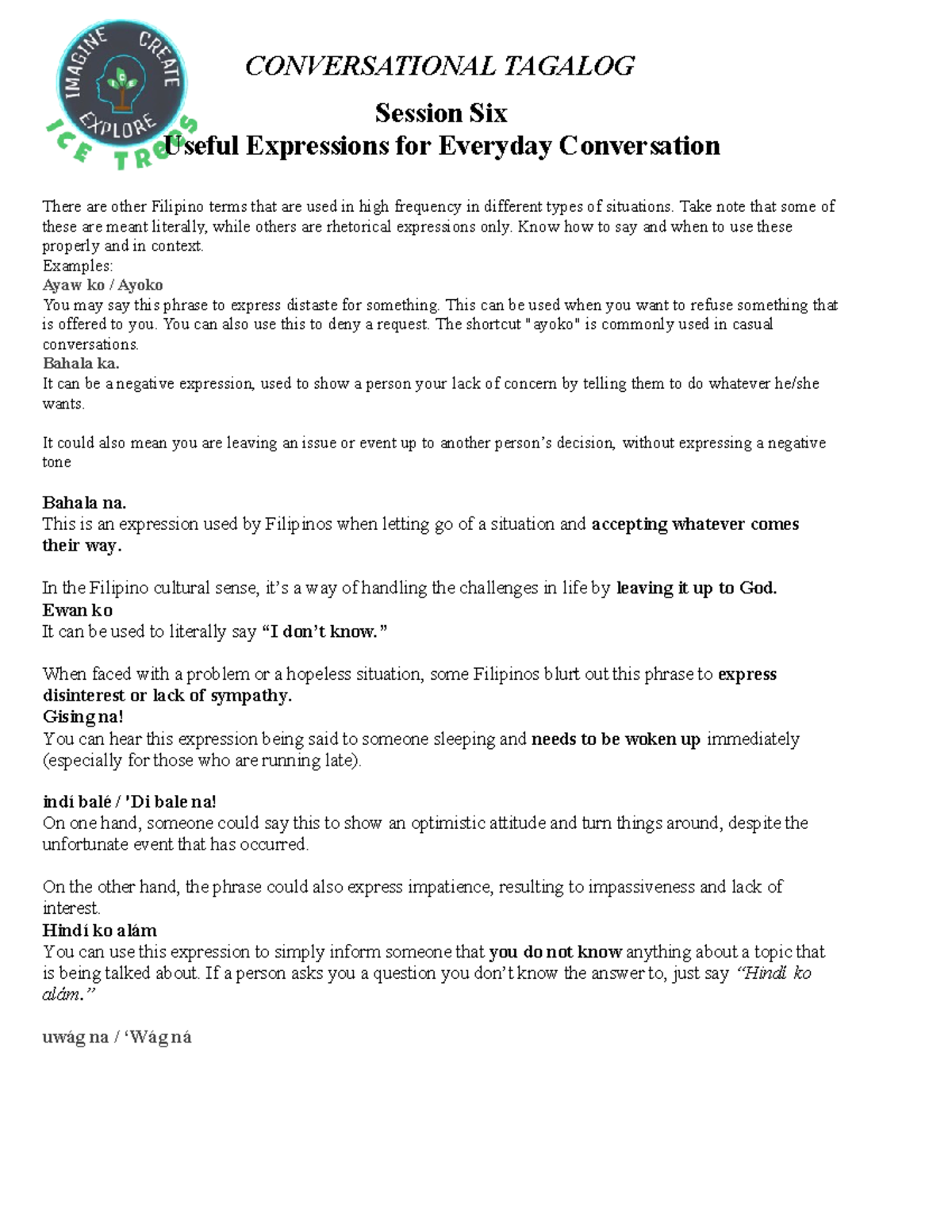 Session 6 - Useful Expressions for Everyday Conversation ...