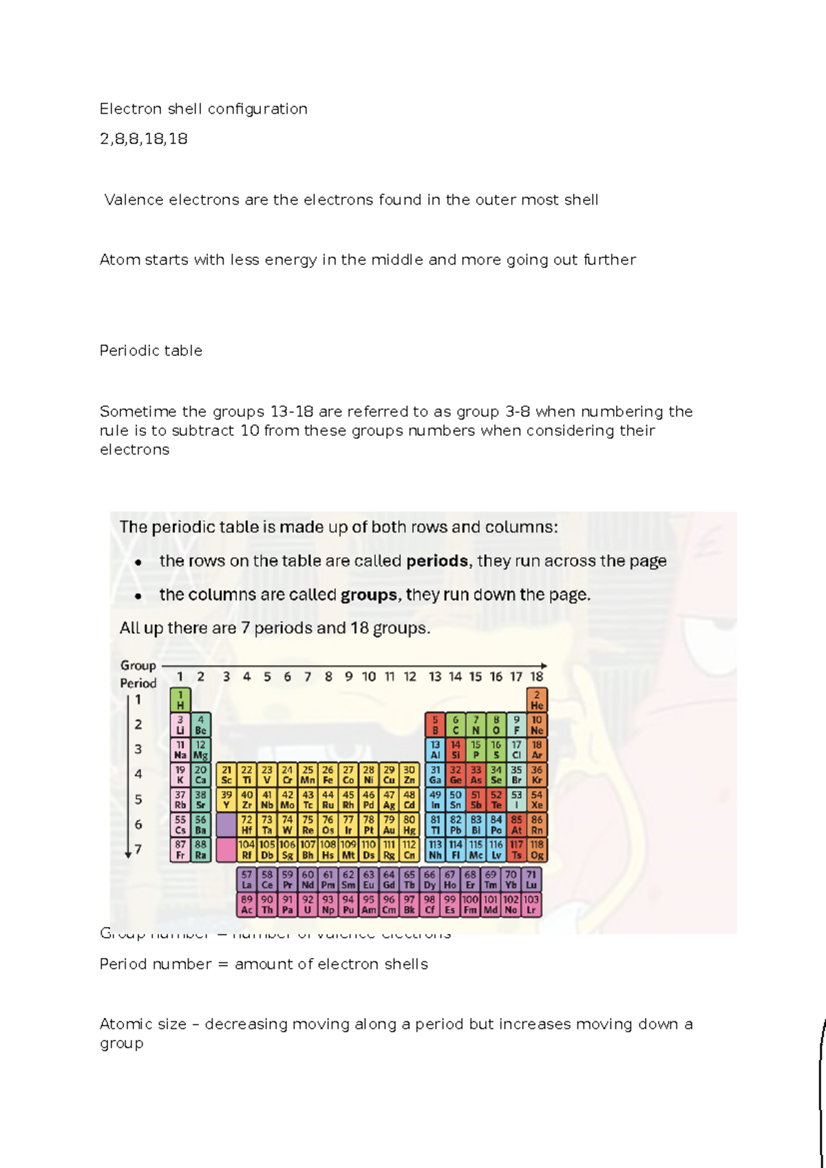 Chemistry Notes 2024 - Electron shell configuration 2,8,8,18, Valence ...