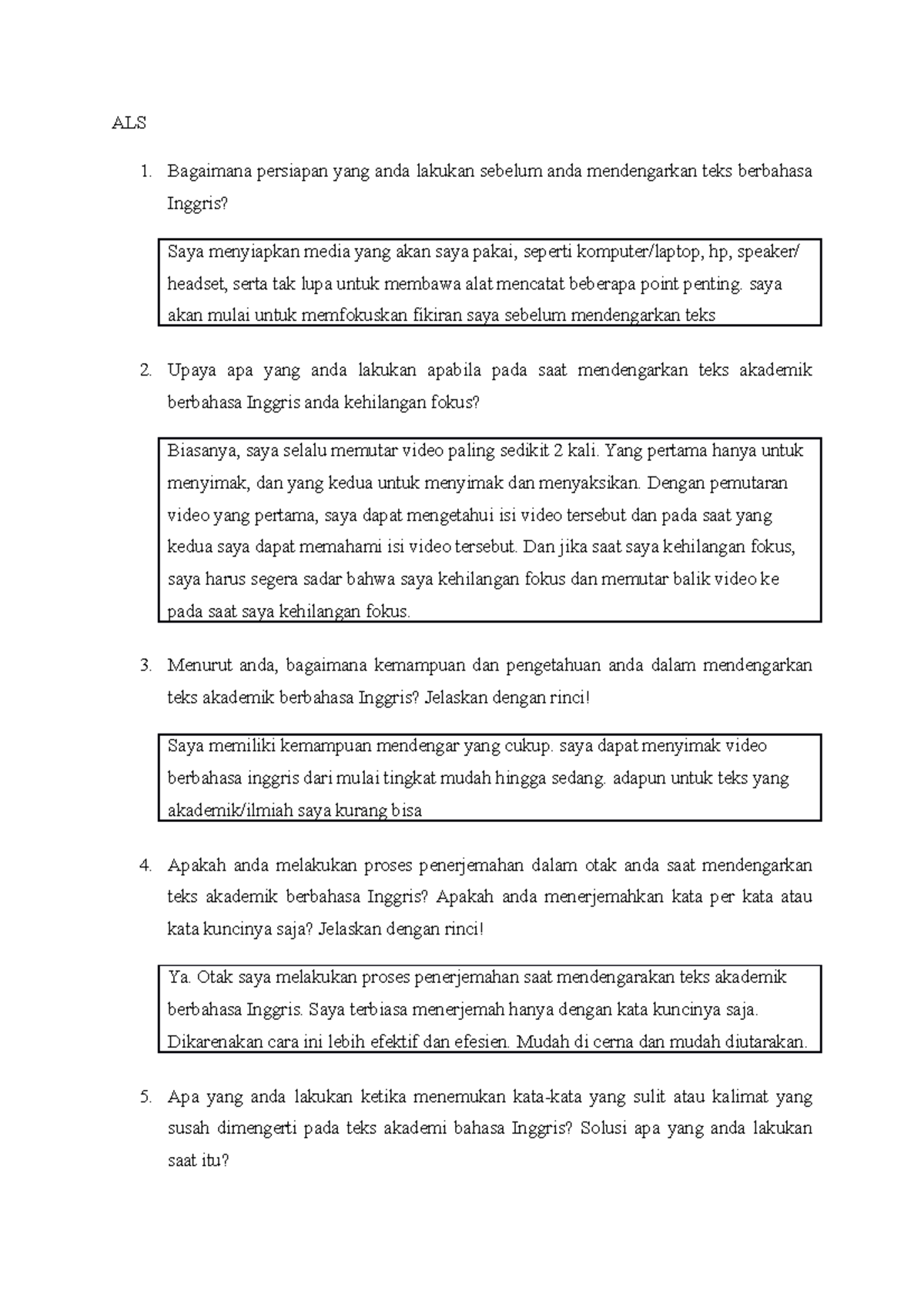ALS Reflection - ALS Bagaimana persiapan yang anda lakukan sebelum anda mendengarkan teks ...