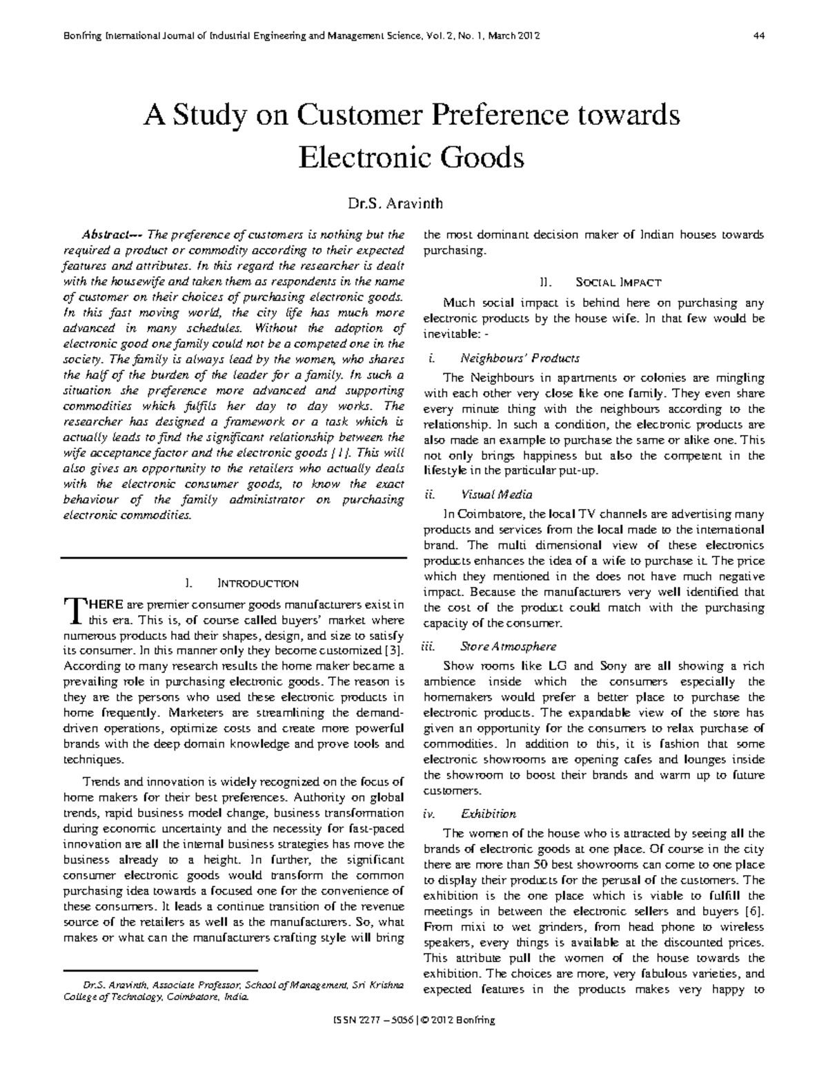 A Study on Customer Preference Towards E - Abstract- The preference of ...