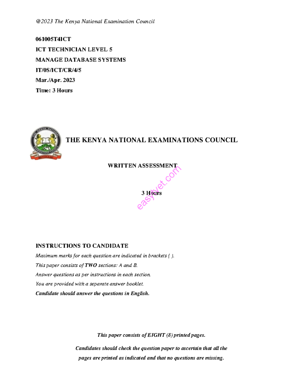 Manage Database Systems (MS Access) 2023m - This paper consists of ...