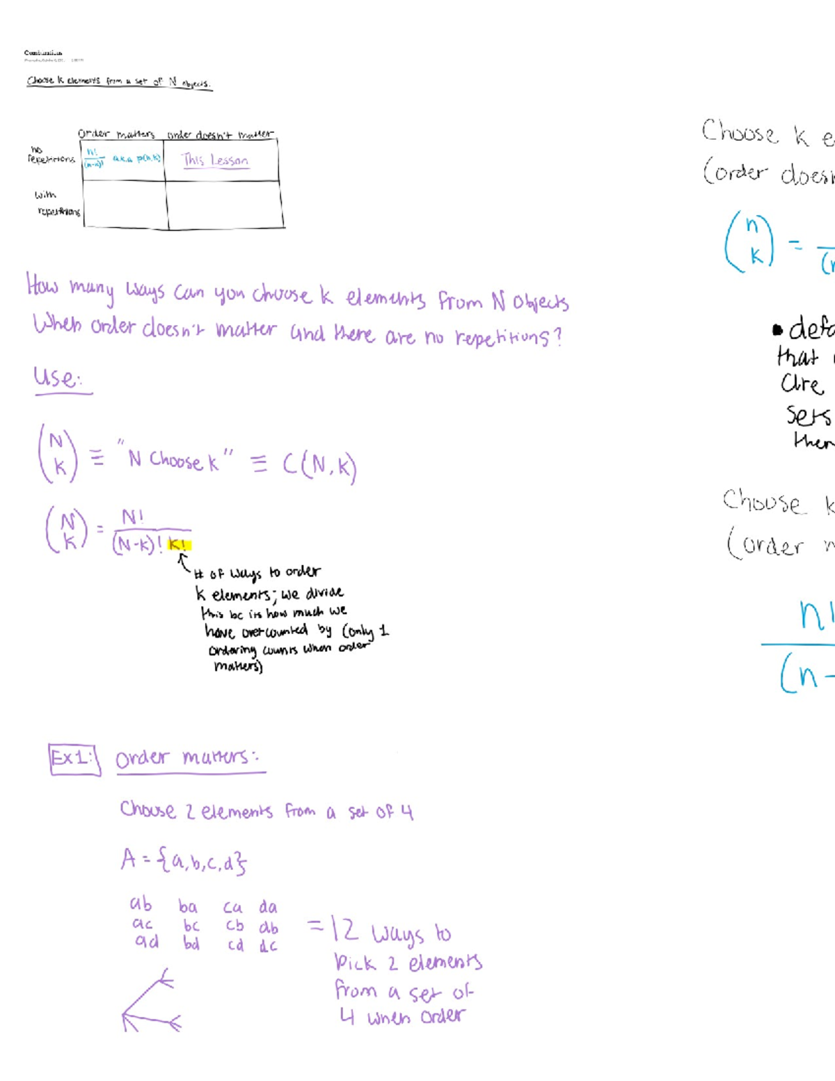 Combinations - Lecture Notes from Module 4 of Discrete Structures ...