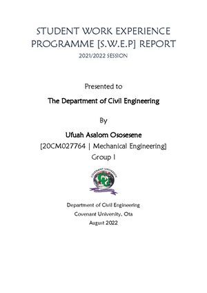 Molayo Report FOR SWEP - GEC229 - STUDENT WORK EXPERIENCE PROGRAMME ...