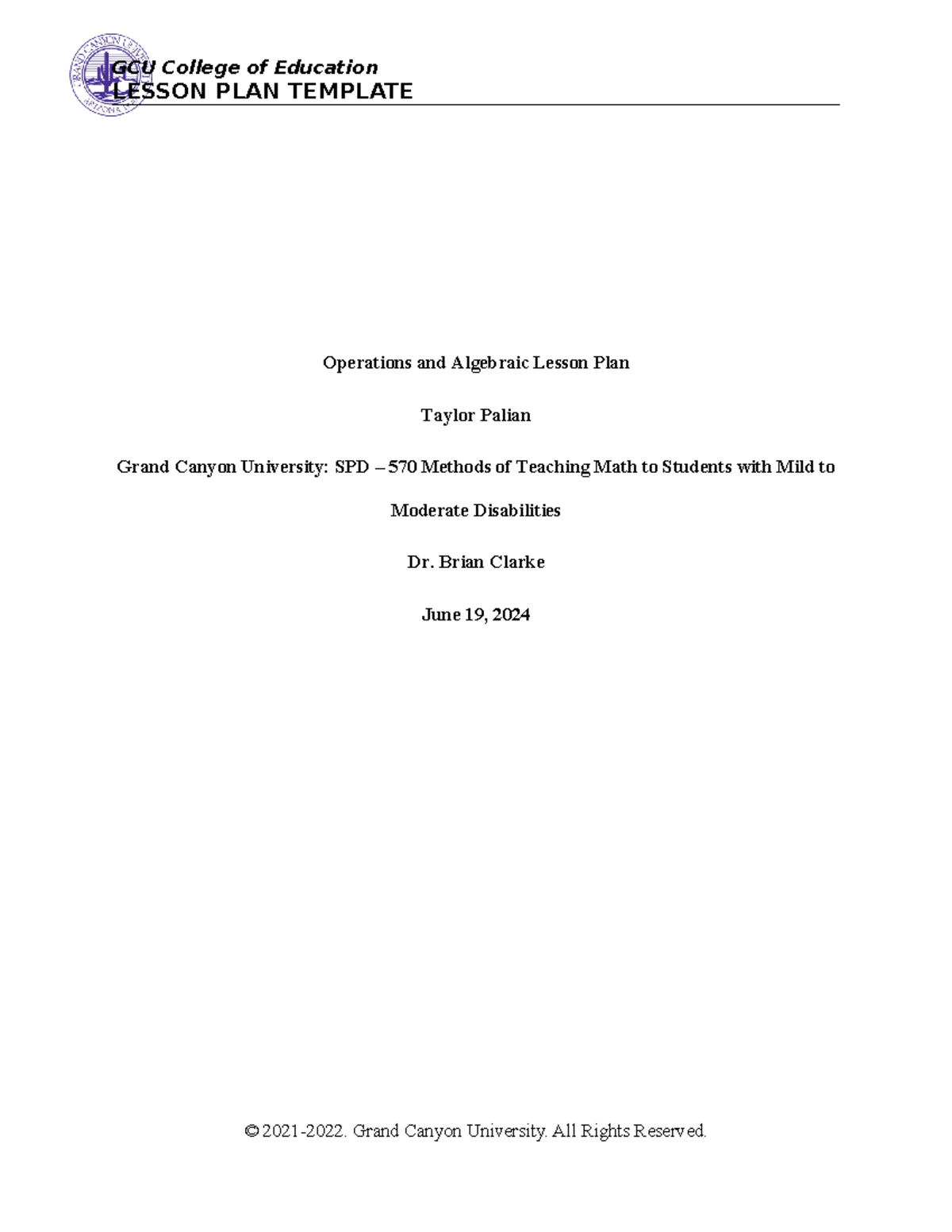 Operations and Algebraic Lesson Plan - LESSON PLAN TEMPLATE Operations ...