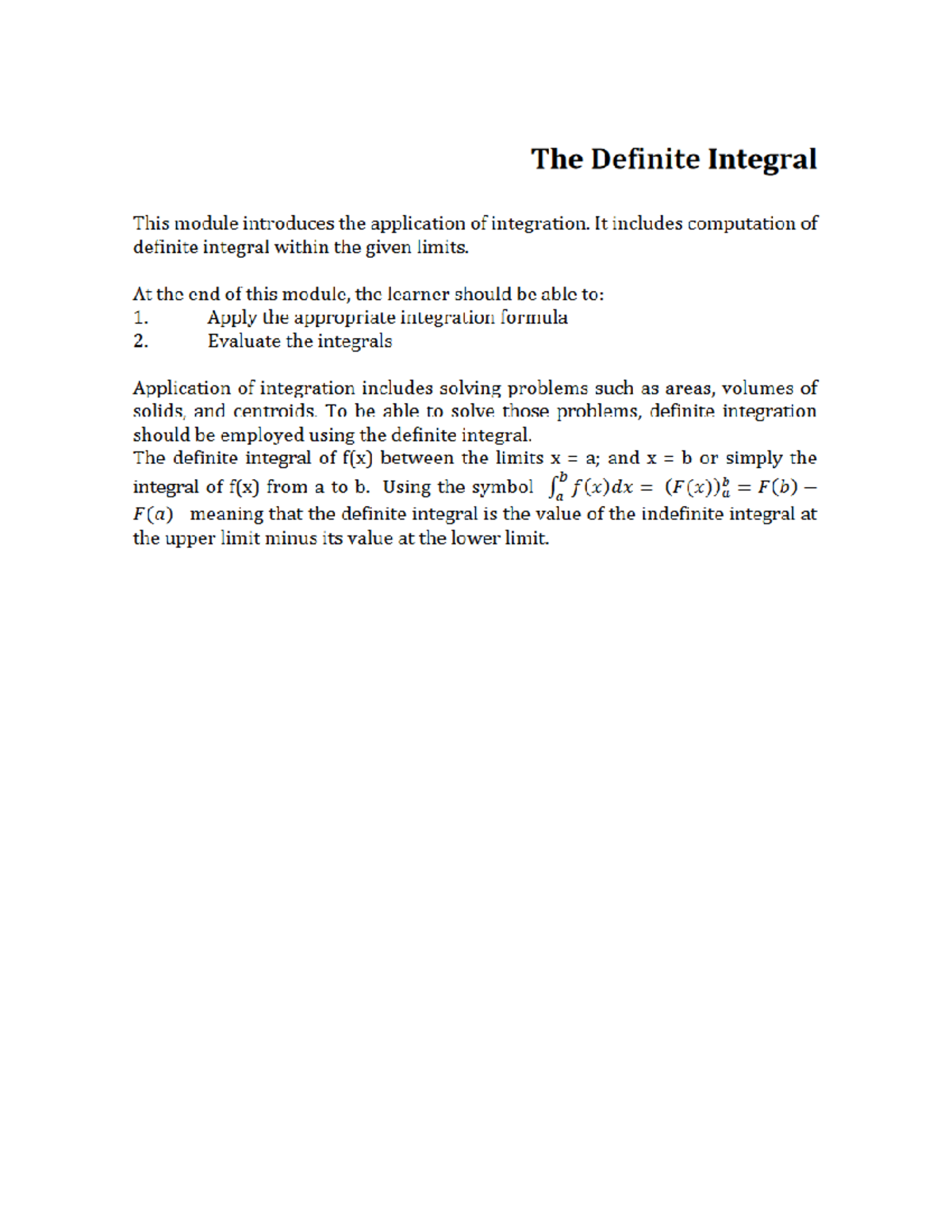 Untitled document definite integral calculus 2 - Integral Calculus ...