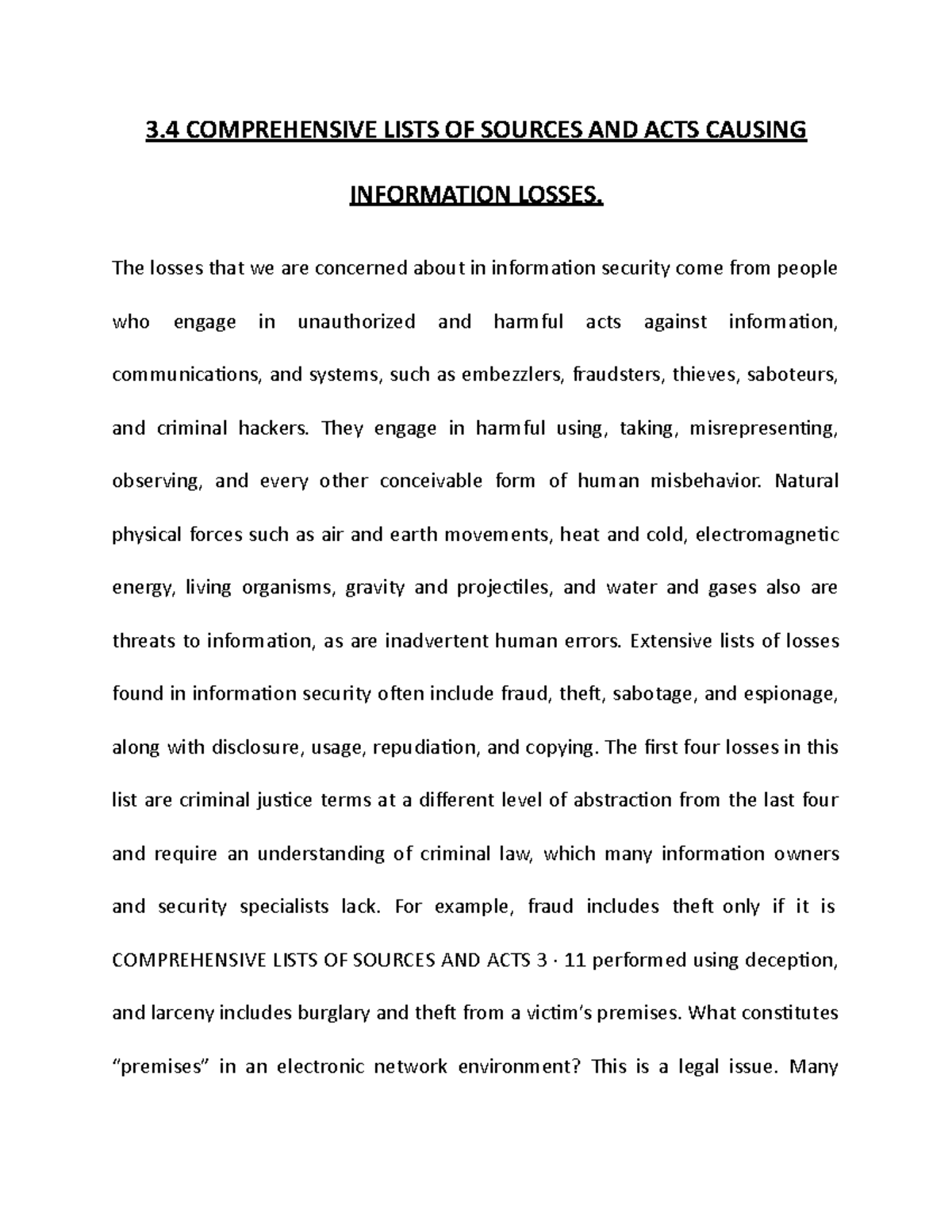 Comprehensive Lists OF Sources AND ACTS Causing Information Losses - 3 ...