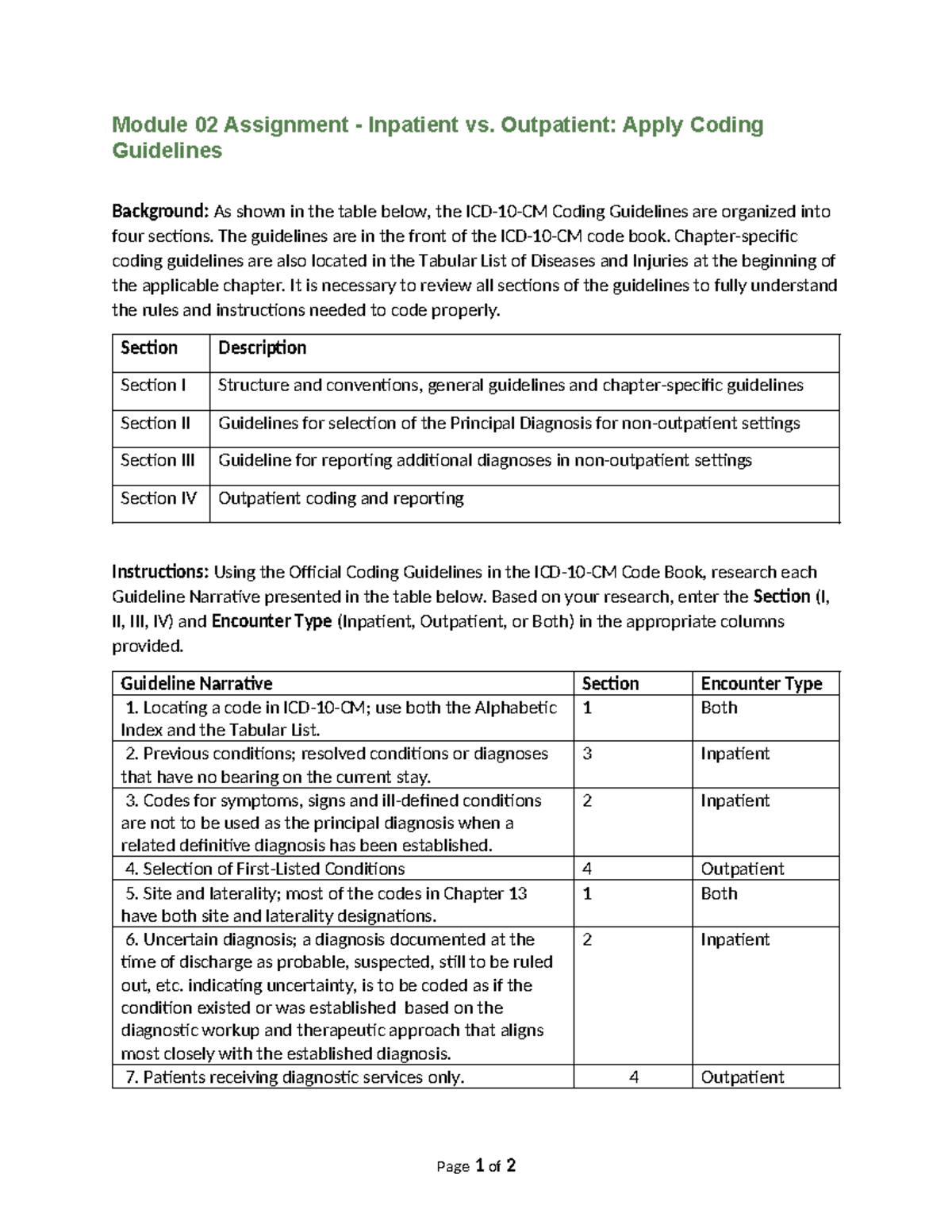 SMustafa HIM1103Mod02Inpatientvs Outpatient 081724 - Module 02 Assignment - Inpatient vs. - Studocu