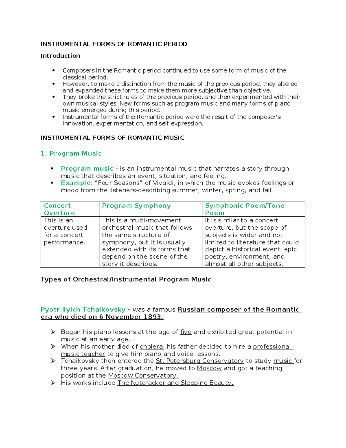 Instrumental Forms OF Romantic Period - INSTRUMENTAL FORMS OF ROMANTIC ...