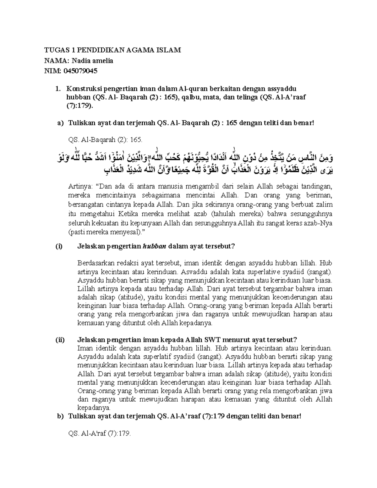 Tugas 1 PAI - TUGAS 1 PENDIDIKAN AGAMA ISLAM NAMA: Nadia amelia NIM: 045079045 1. Konstruksi ...