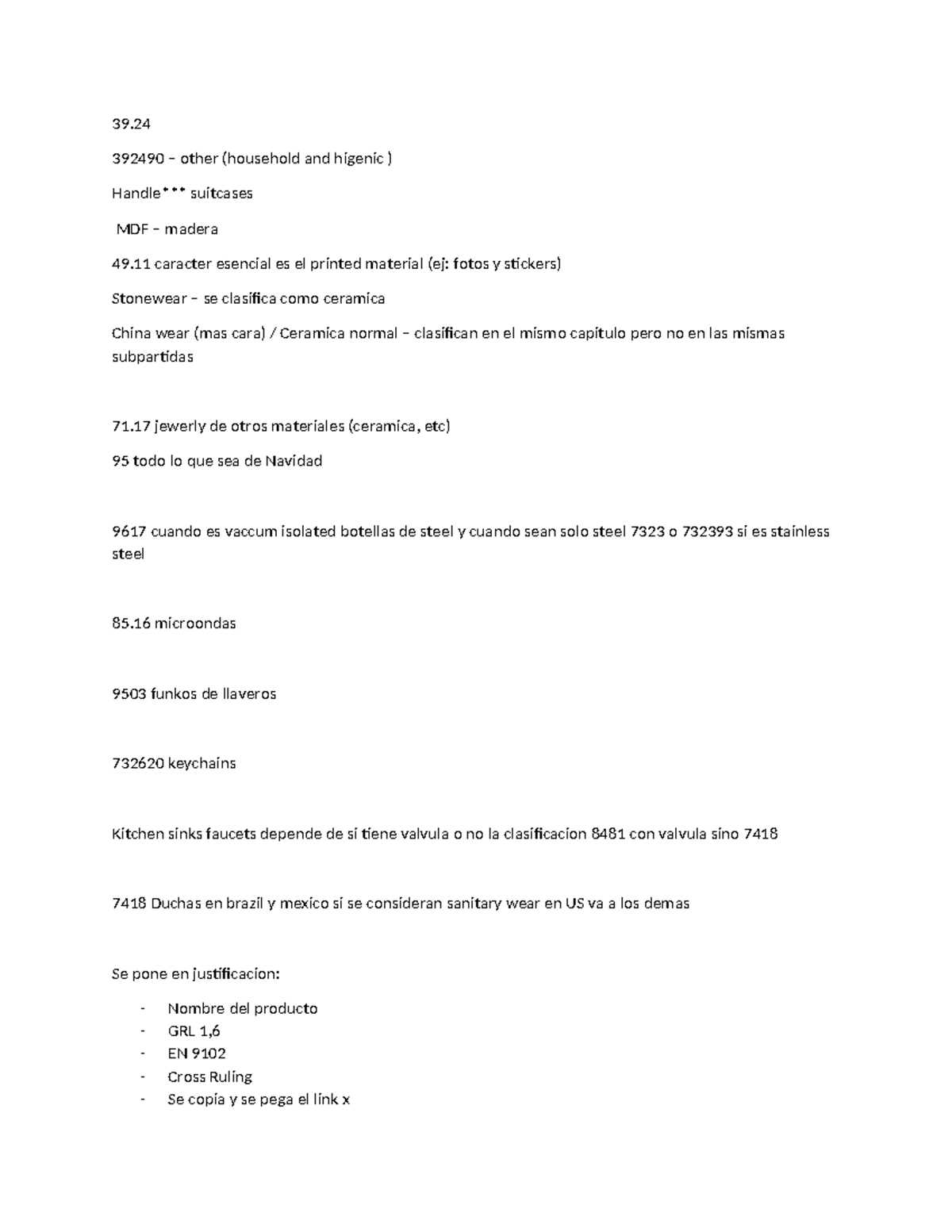 Training Notes - RESUMEN - 39. 392490 – other (household and higenic ...