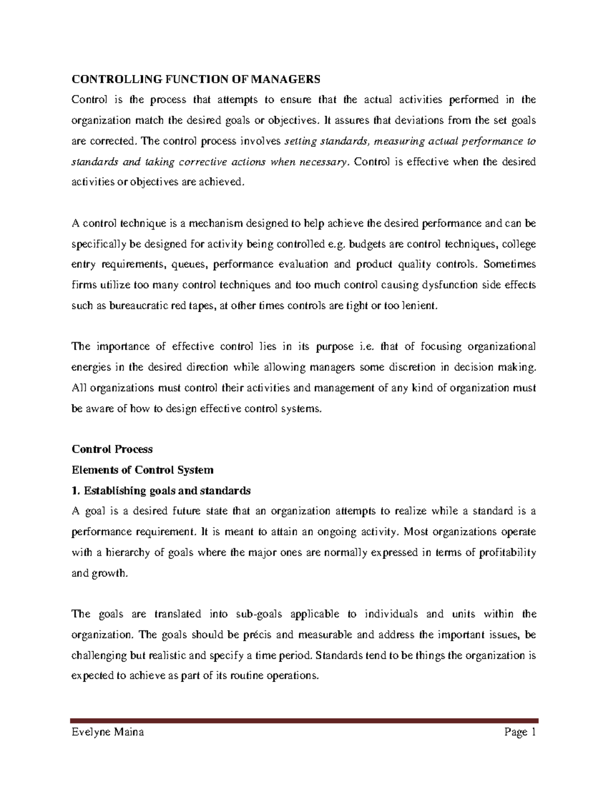 Controlling Function Of Managers Controlling Function Of Managers Control Is The Process That