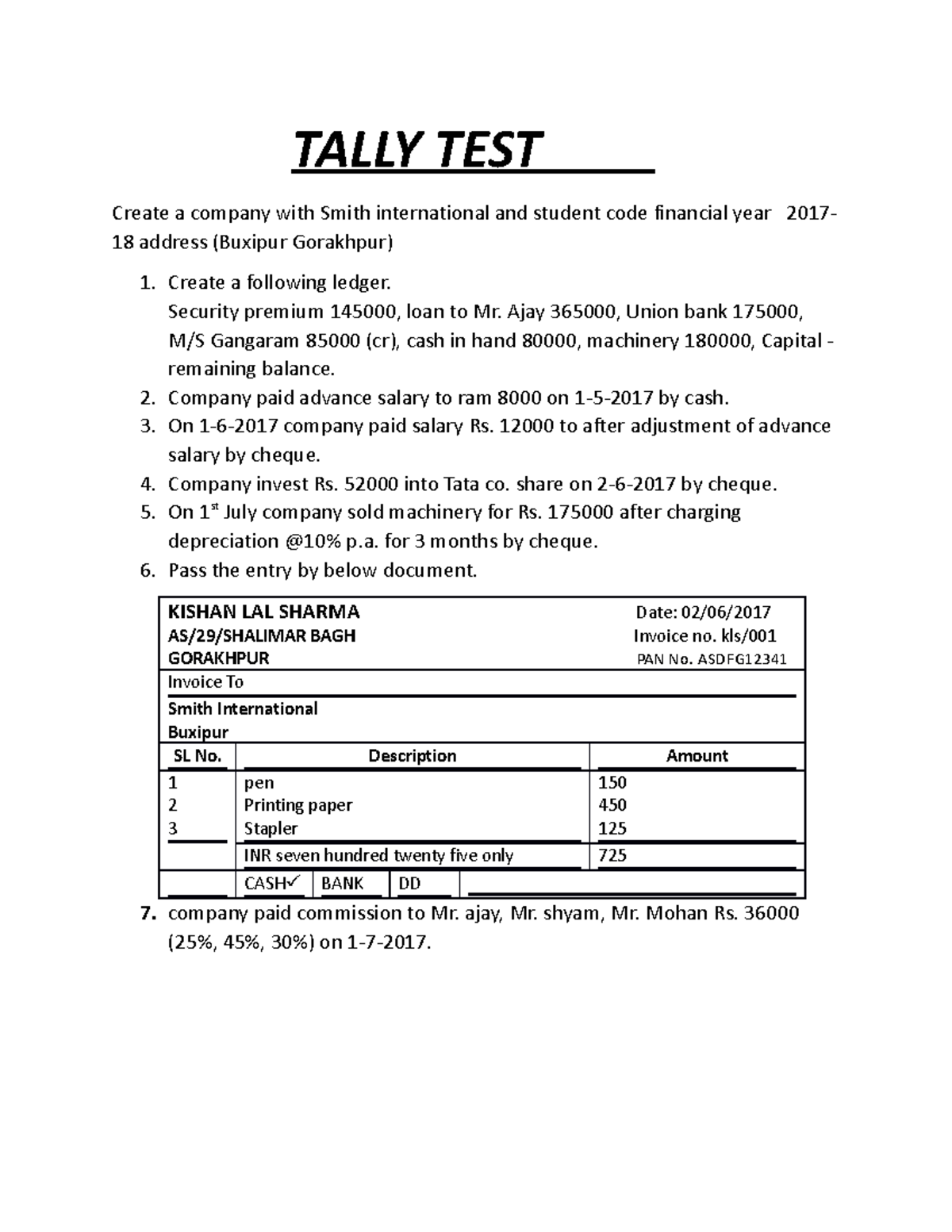 Tally final test 1 - TALLY TEST Create a company with Smith ...