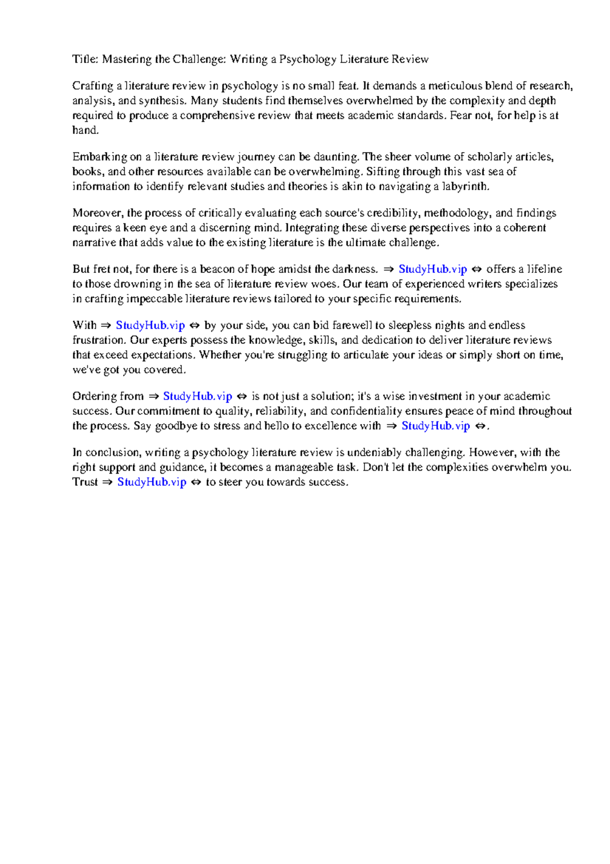 Psychology Literature Review Example - Title: Mastering the Challenge ...