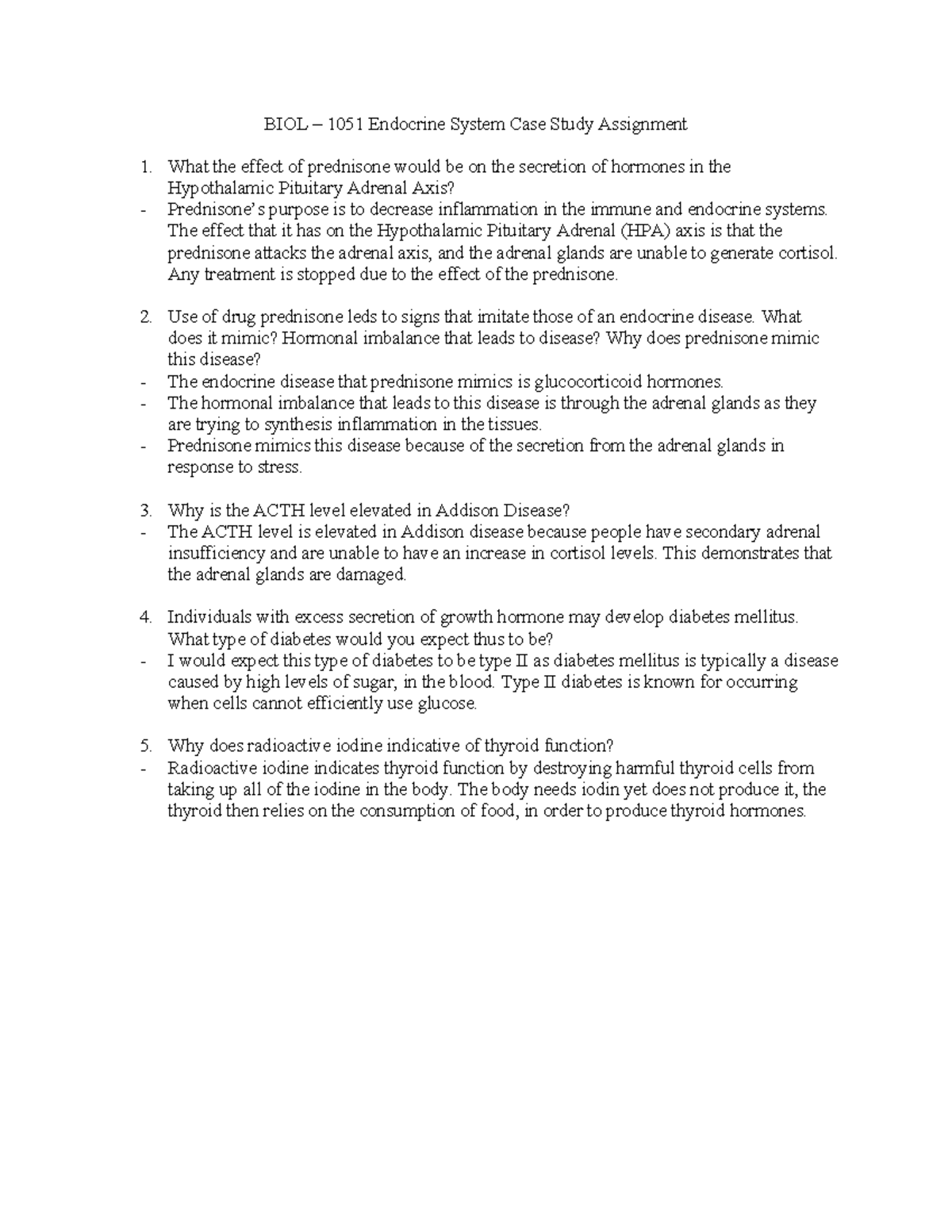 BIOL- 1051 endocrine system - BIOL – 1051 Endocrine System Case Study ...