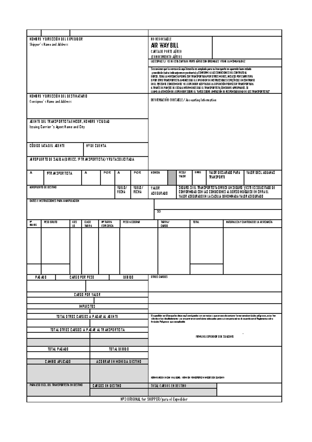 Modelo DE AIR Waybill AWB O Conocimiento - NOMBRE Y DIRECCIÓN DEL ...