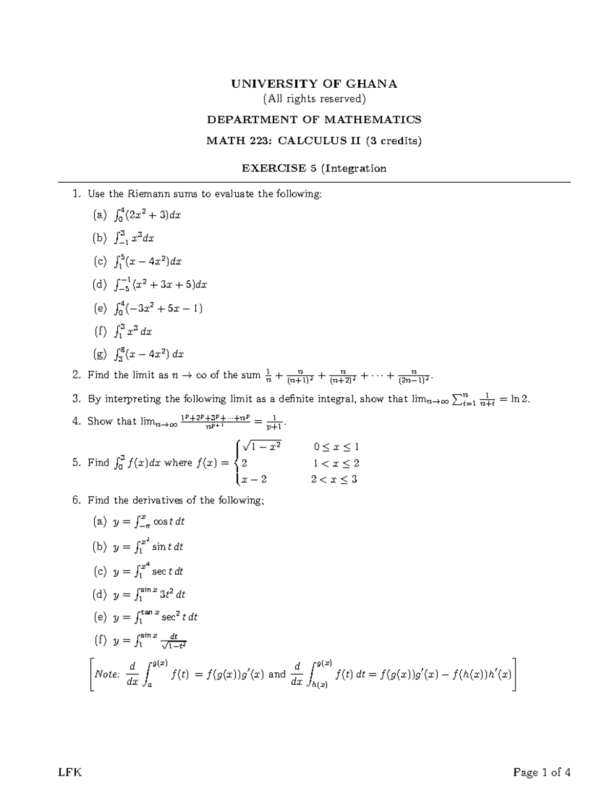 Exercise 5 Integration - UNIVERSITY OF GHANA (All rights reserved ...