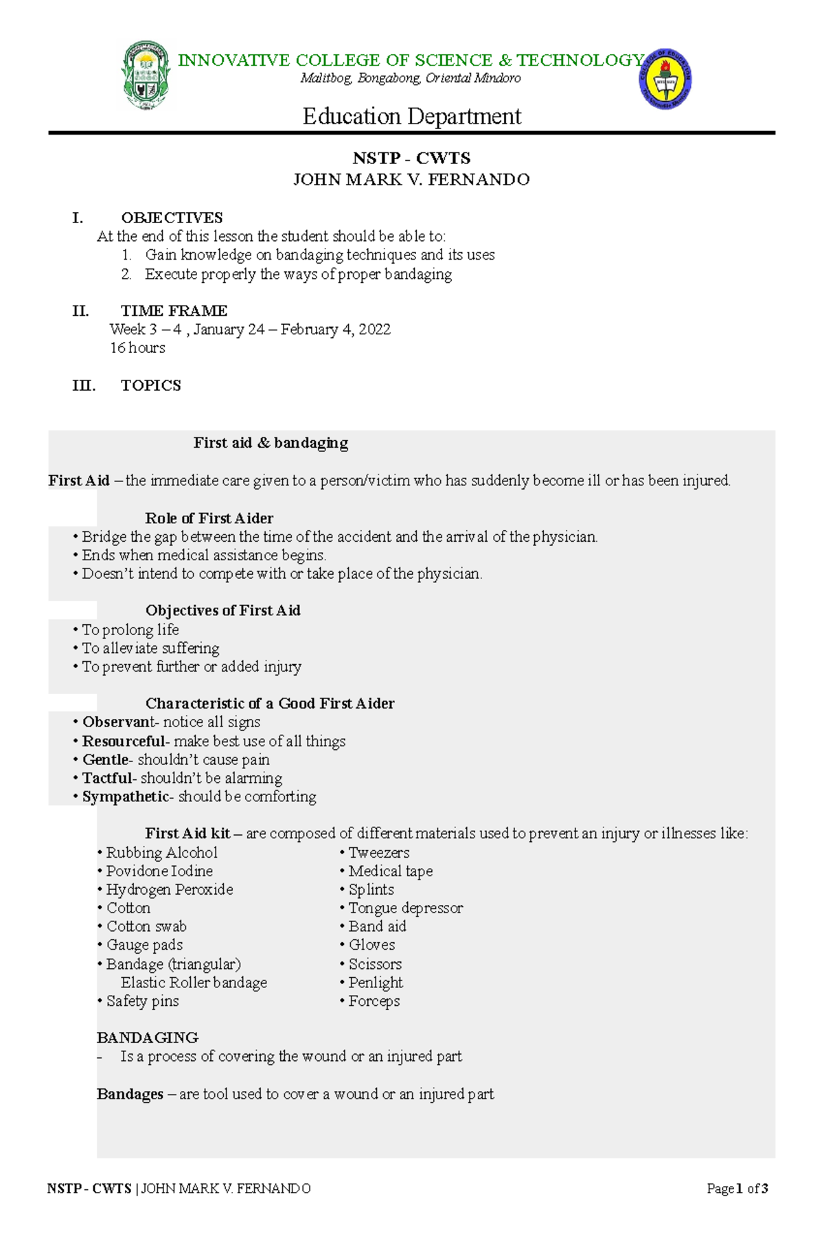 Introduction to Computing lectures - INNOVATIVE COLLEGE OF SCIENCE ...