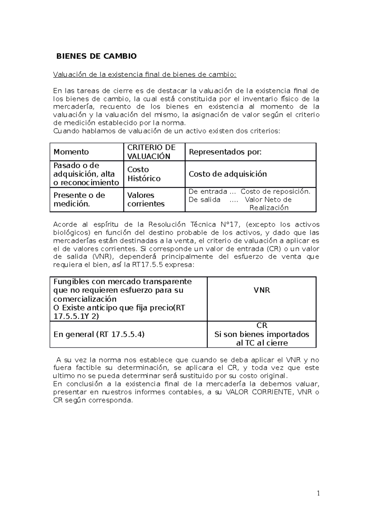 Bienes DE Cambio teòrico alumnos - BIENES DE CAMBIO Valuación de la existencia final de bienes ...
