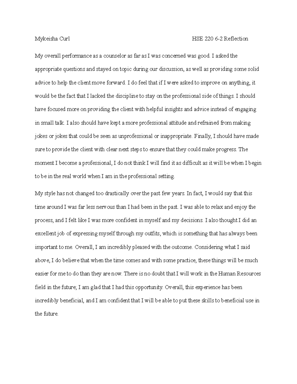 Mykeisha Curl HSE 220 6 - feedback - Mykeisha Curl HSE 220 6-2 ...