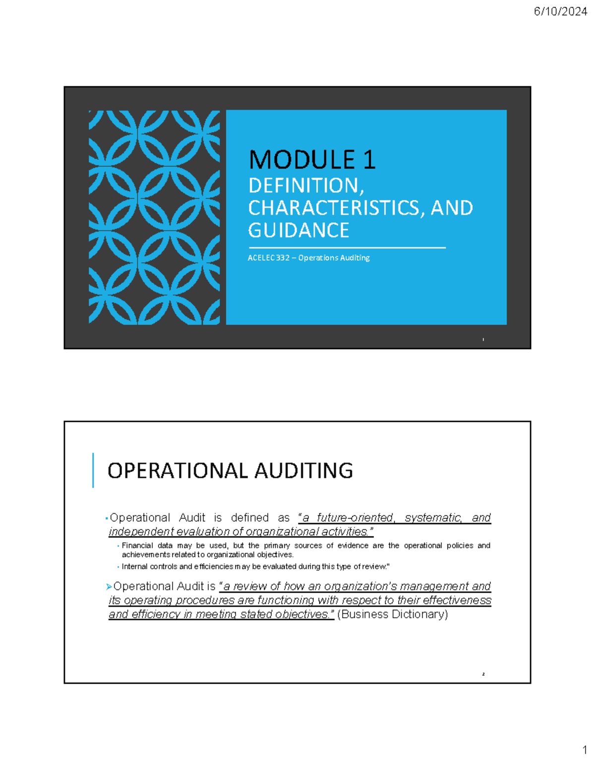 Module 1 Operations Audit - MODULE 1 DEFINITION, CHARACTERISTICS, AND ...
