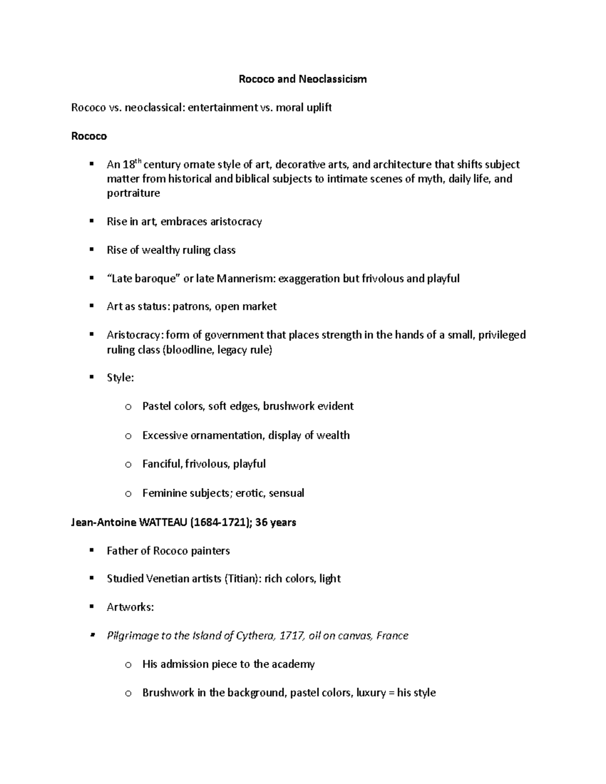 Rococo and Neoclassicism - Rococo and Neoclassicism Rococo vs ...