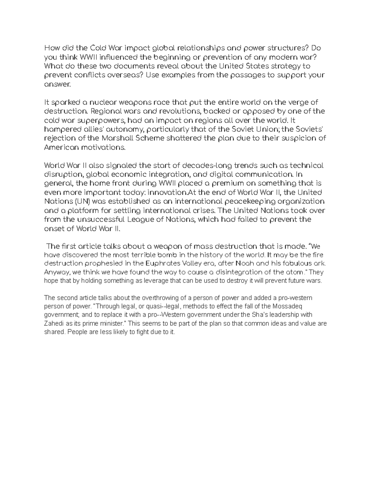 History week 11 last forum - How did the Cold War impact global ...