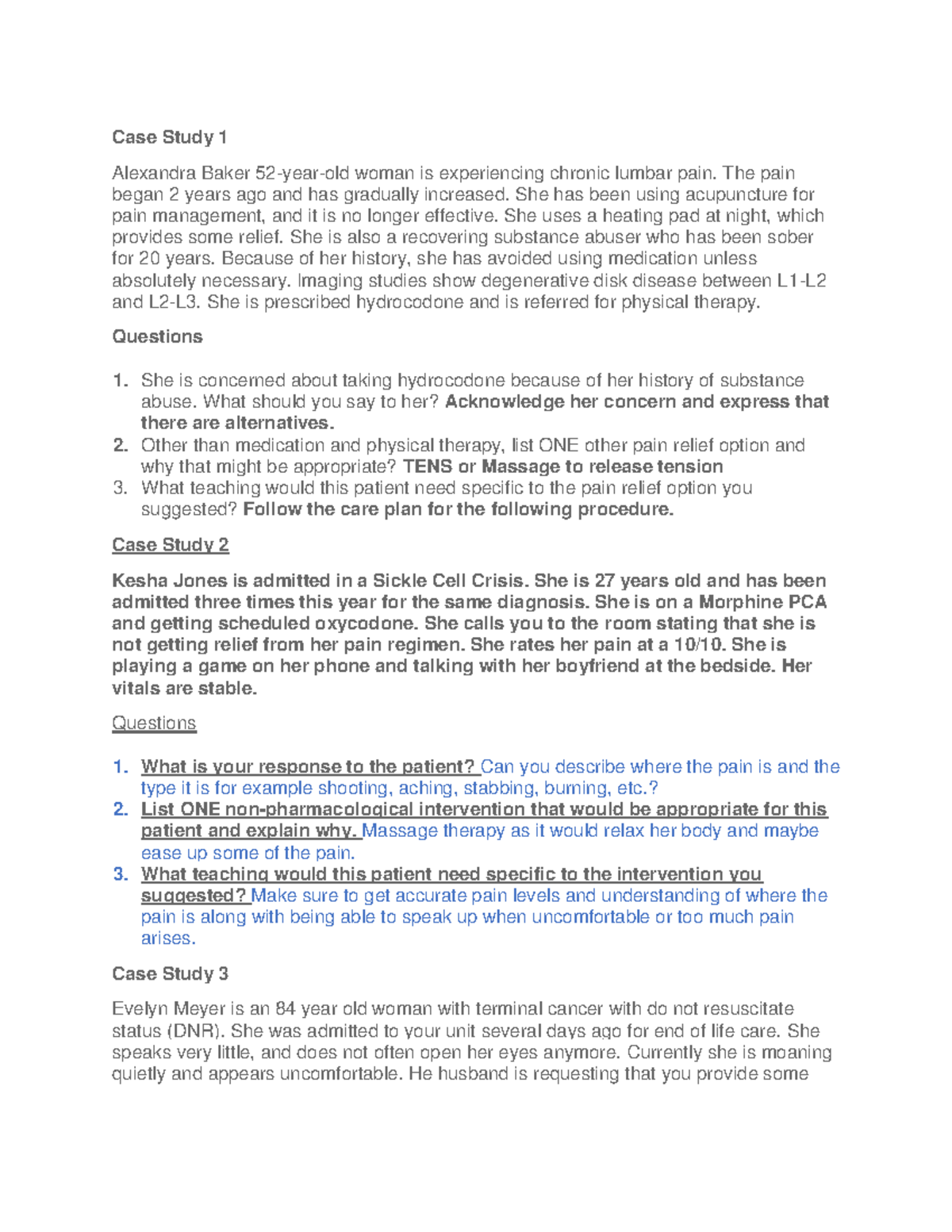 Pain Case Study - Case Study 1 Alexandra Baker 52-year-old woman is ...