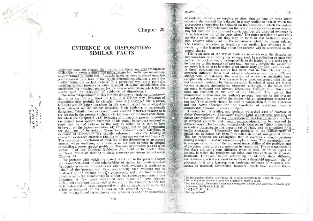 Evidence of Disposition Similar Facts - evidence law - Studocu