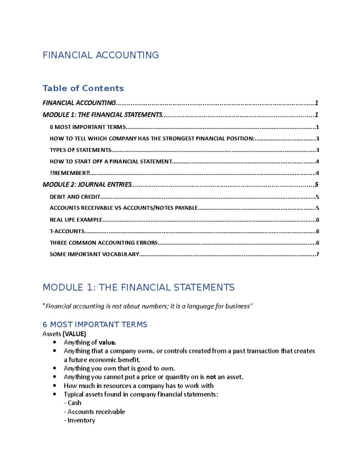 Financial Accounting - FINANCIAL ACCOUNTING Table of Contents FINANCIAL ...