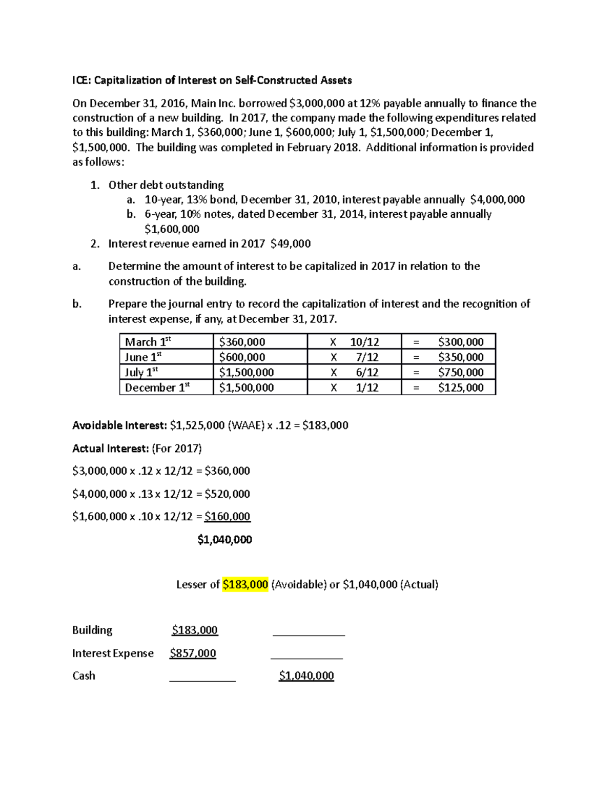 Capitalization of Interest for MAIN, Inc. - ICE: Capitalization of ...