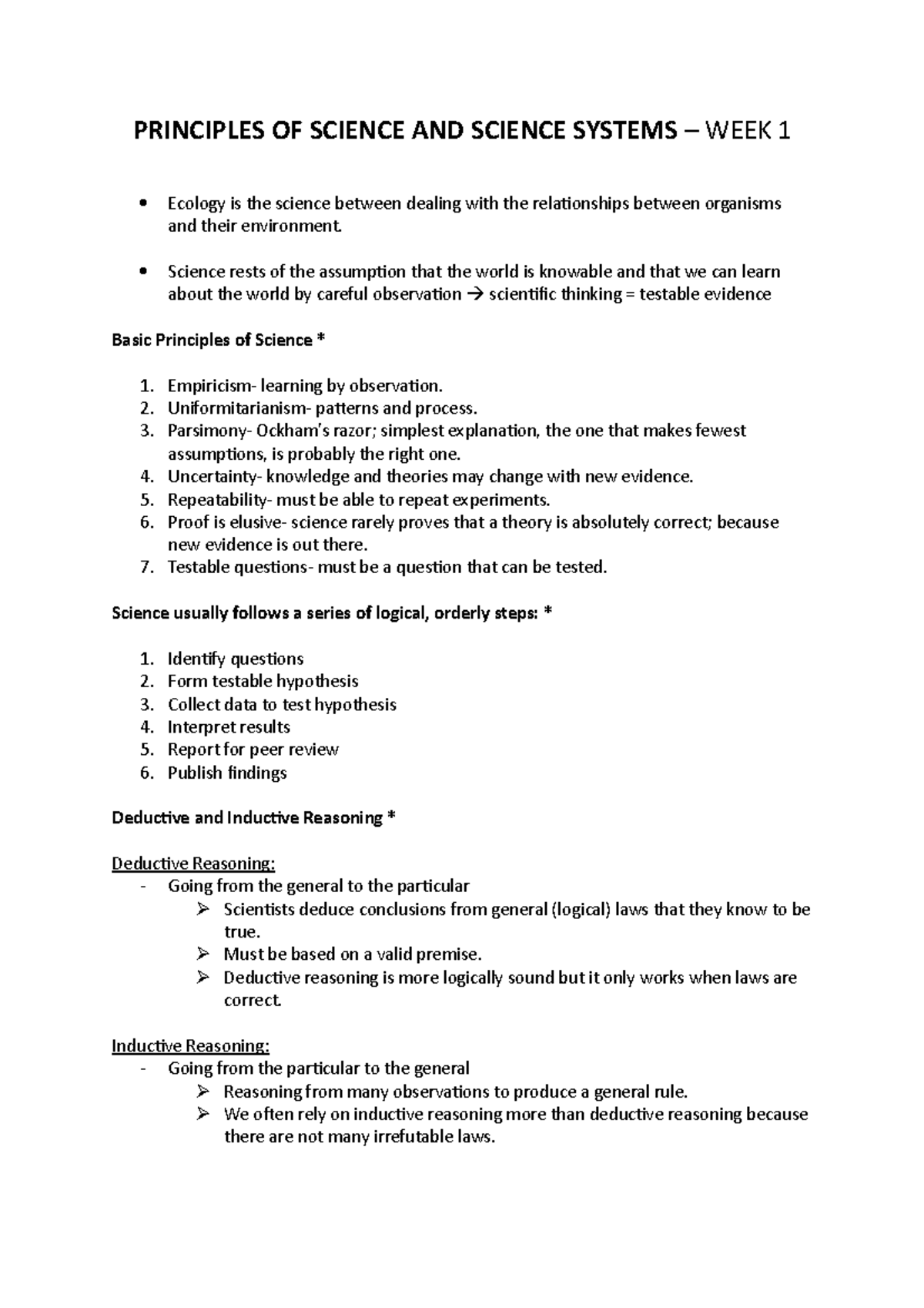 Week 1 & 2 Notes- SLE103 - PRINCIPLES OF SCIENCE AND SCIENCE SYSTEMS ...