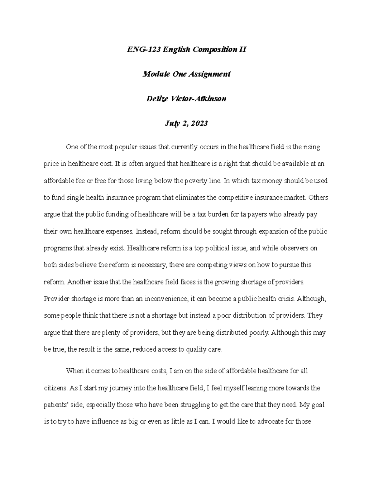 ENG-123 Module One Assignment - ENG-123 English Composition II Module ...