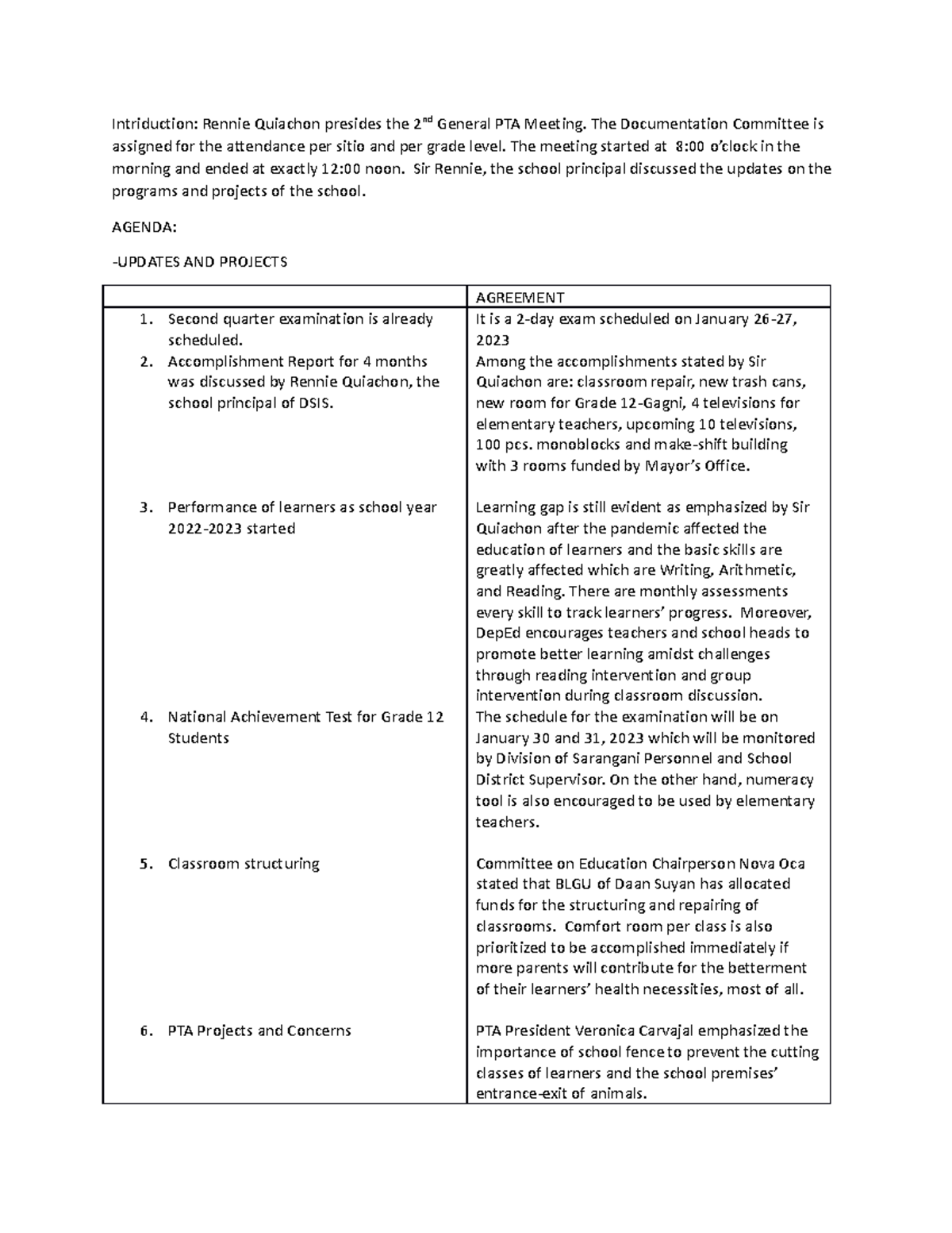 2ND General PTA Meeting - The Documentation Committee is assigned for ...