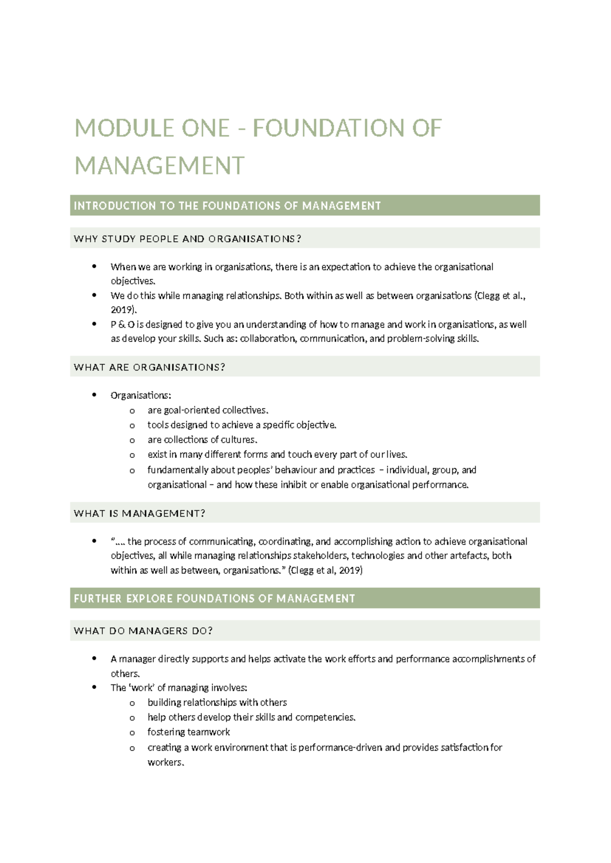 Module ONE - Foundation OF Management - MODULE ONE - FOUNDATION OF MANAGEMENT INTRODUCTION TO ...