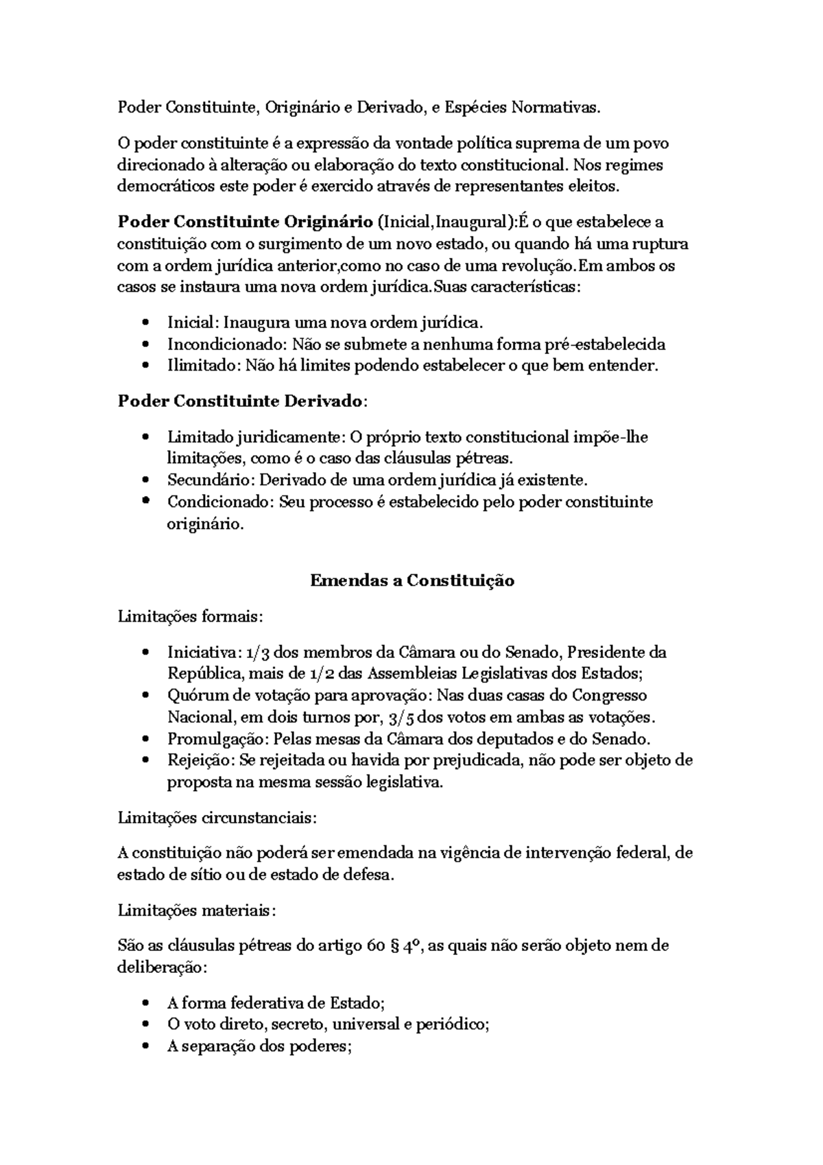 Poder Constituinte, Originário e Derivado, e Espécies Normativas - Poder Constituinte, e ...