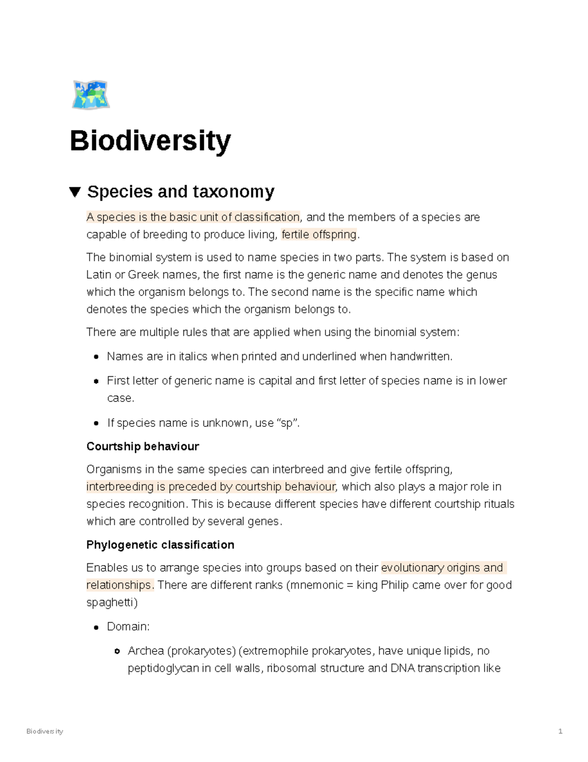 Biodiversity A-level AQA Biology - 🗺 Biodiversity Species and taxonomy ...